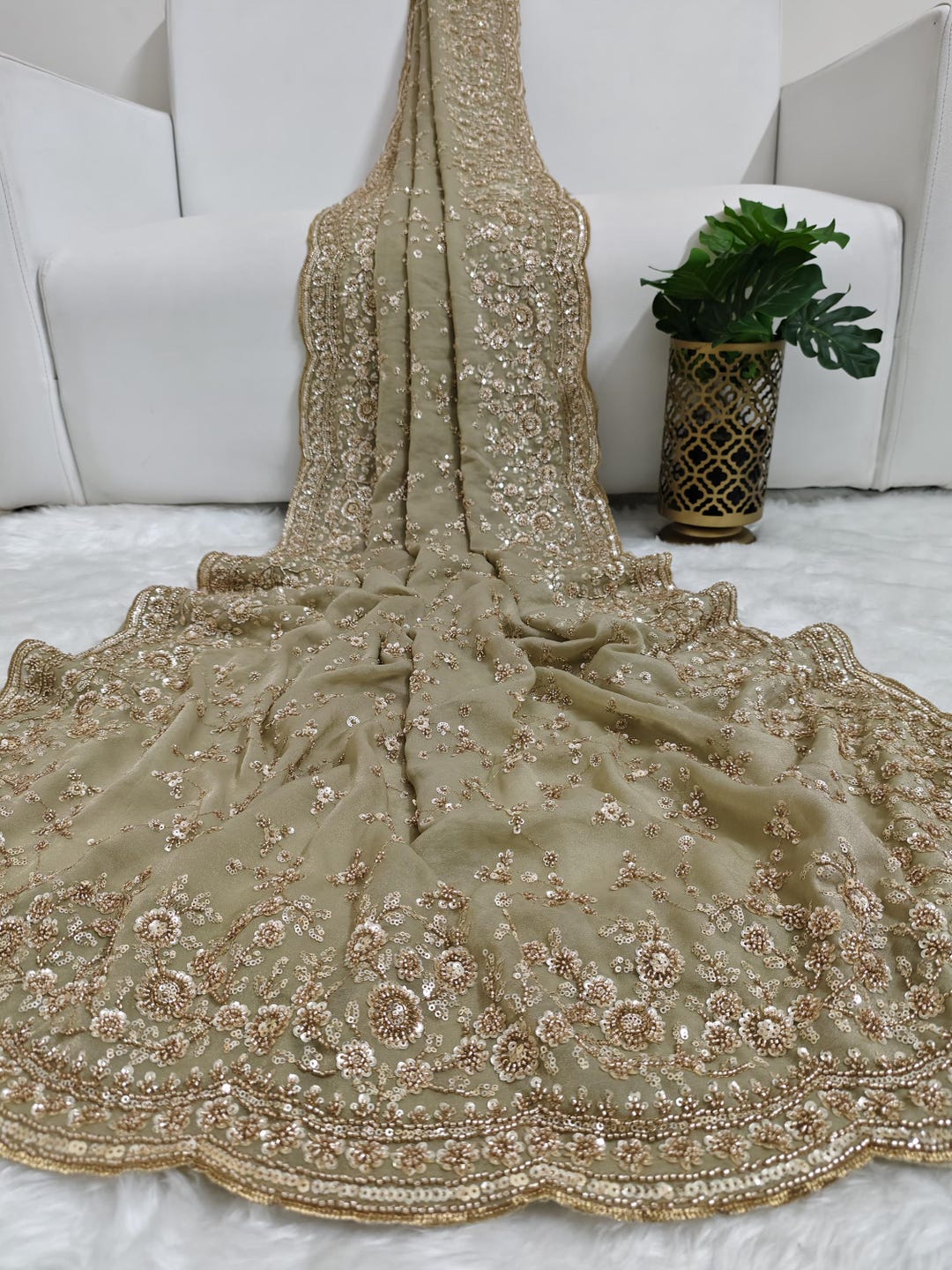 Shaded Shimmer Satin Tissue Silk Saree: Sequin & Cutdana Work - Etsy