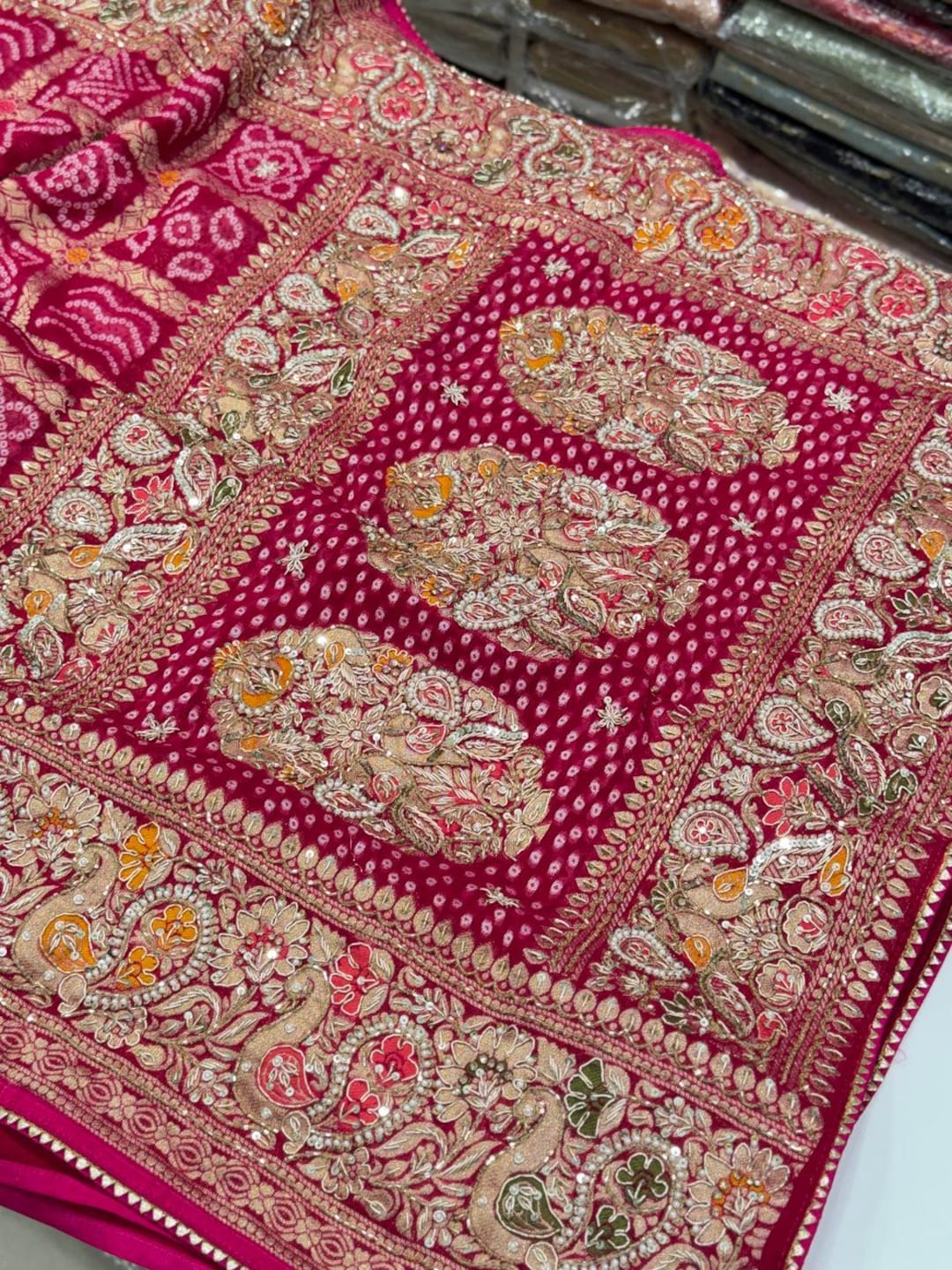 Rani Gharchola Zardosi Hand Embroidery Saree Georgette - Etsy