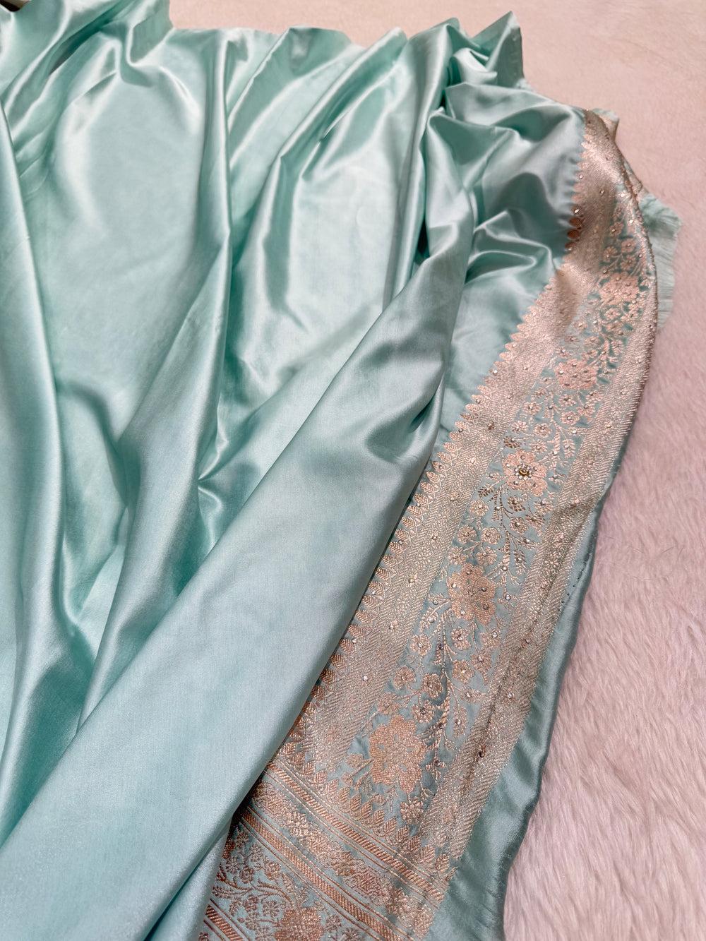 Powder Blue Mashru Silk Banarasi Saree: Ari & Stone Embroidery - Etsy