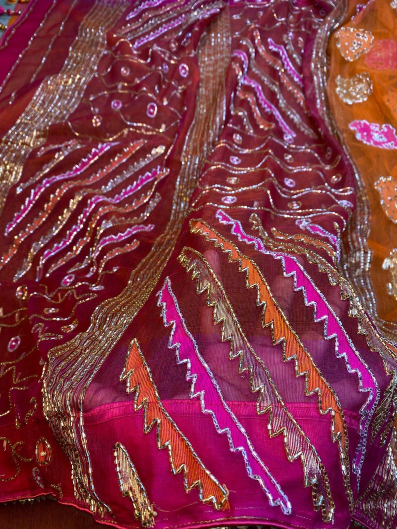 Zardosi Jamdani Saree: Orange Magenta Bridal Karchupi - Etsy