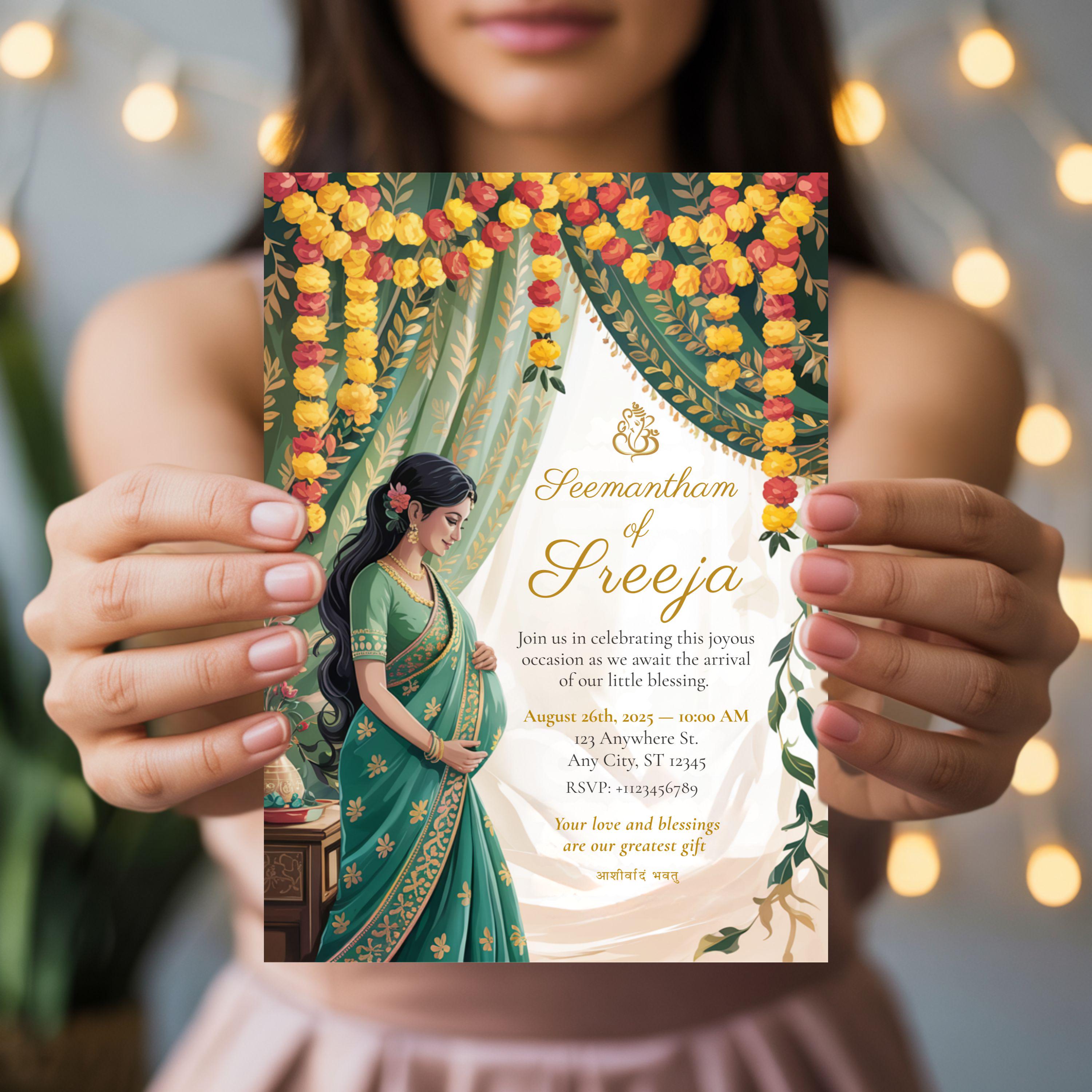 Seemantham Invitation: South Indian Baby Shower, Editable Canva ...