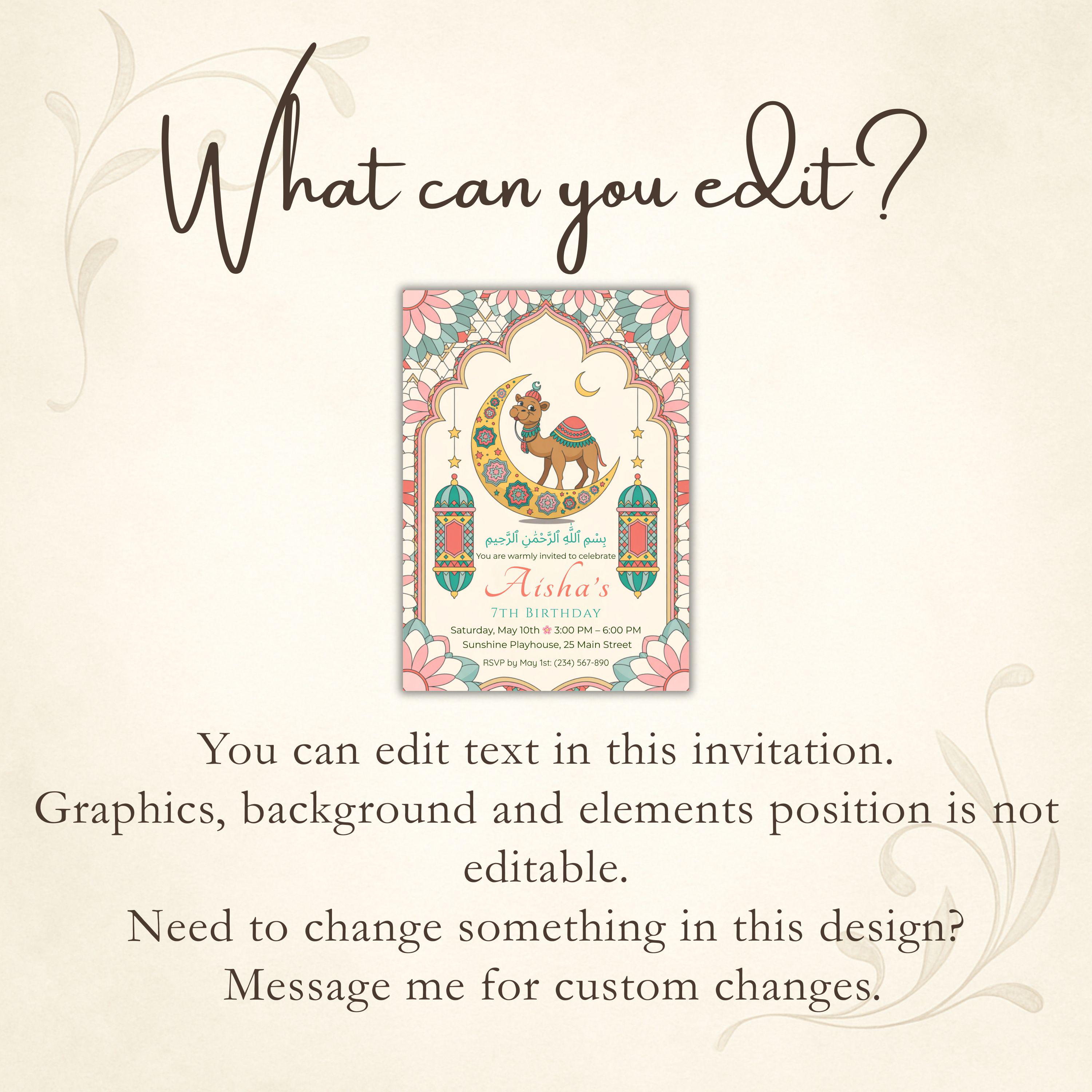 Muslim Birthday Invitation Girl: Camel Moon Design (digital Download ...