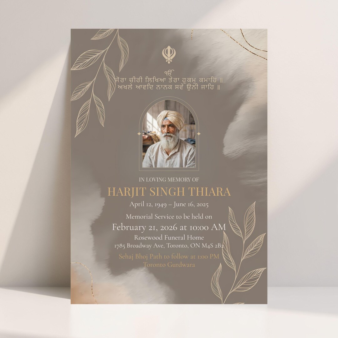 Editable Sikh Memorial Invitation Template, Antim Ardas & Bhog Card ...