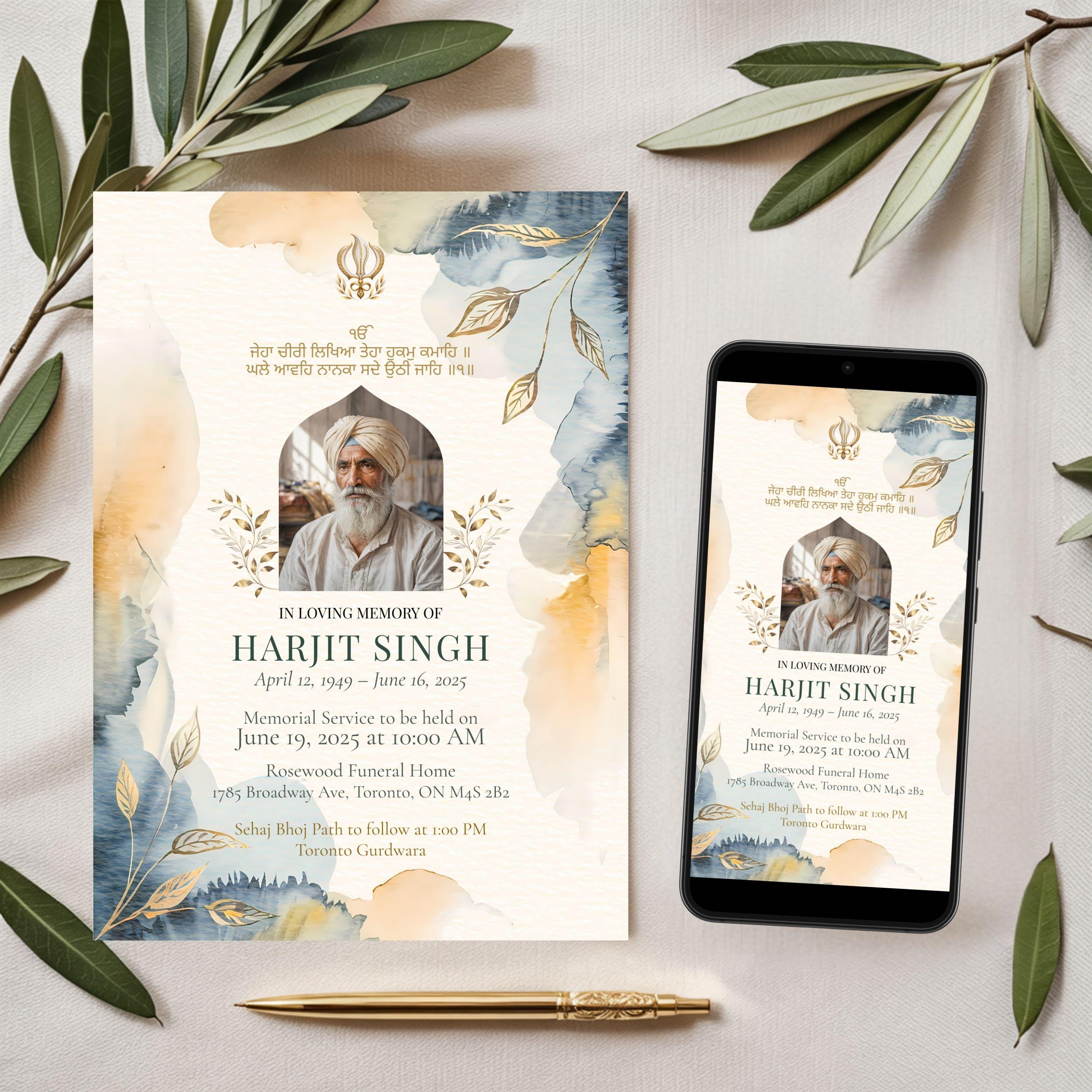 Editable Sikh Memorial Invitation Template, Antim Ardas & Bhog Card ...