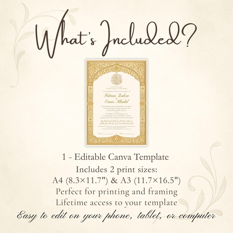 Luxury Islamic Nikah Certificate: Arabic Calligraphy Marriage Design ...