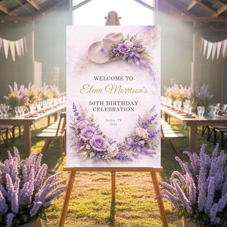 Luxury Western Birthday Welcome Sign, Lavender Floral Ranch Poster ...