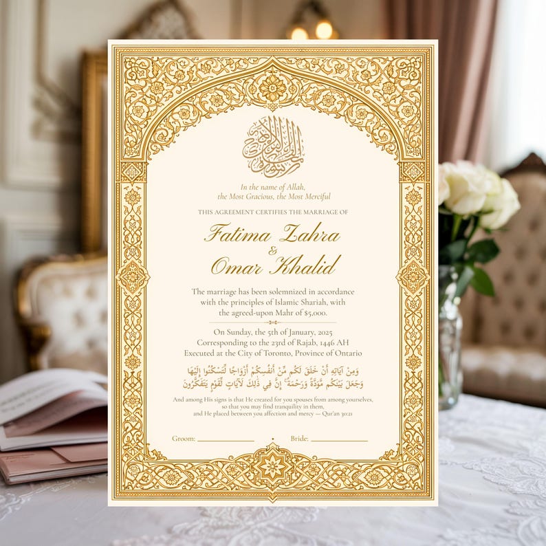 Luxury Islamic Nikah Certificate: Arabic Calligraphy Marriage Design ...