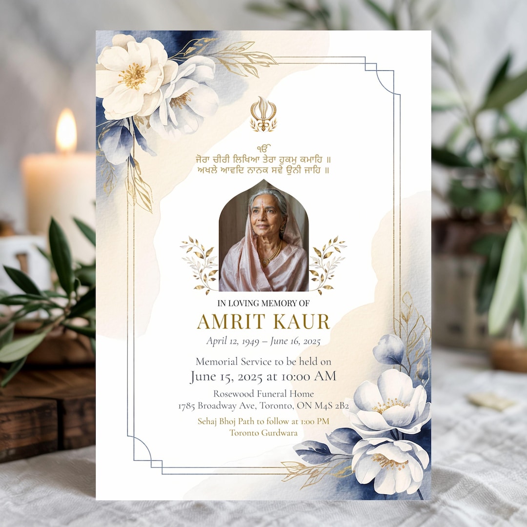 Editable Sikh Memorial Invitation Template, Floral Funeral Card (canva ...
