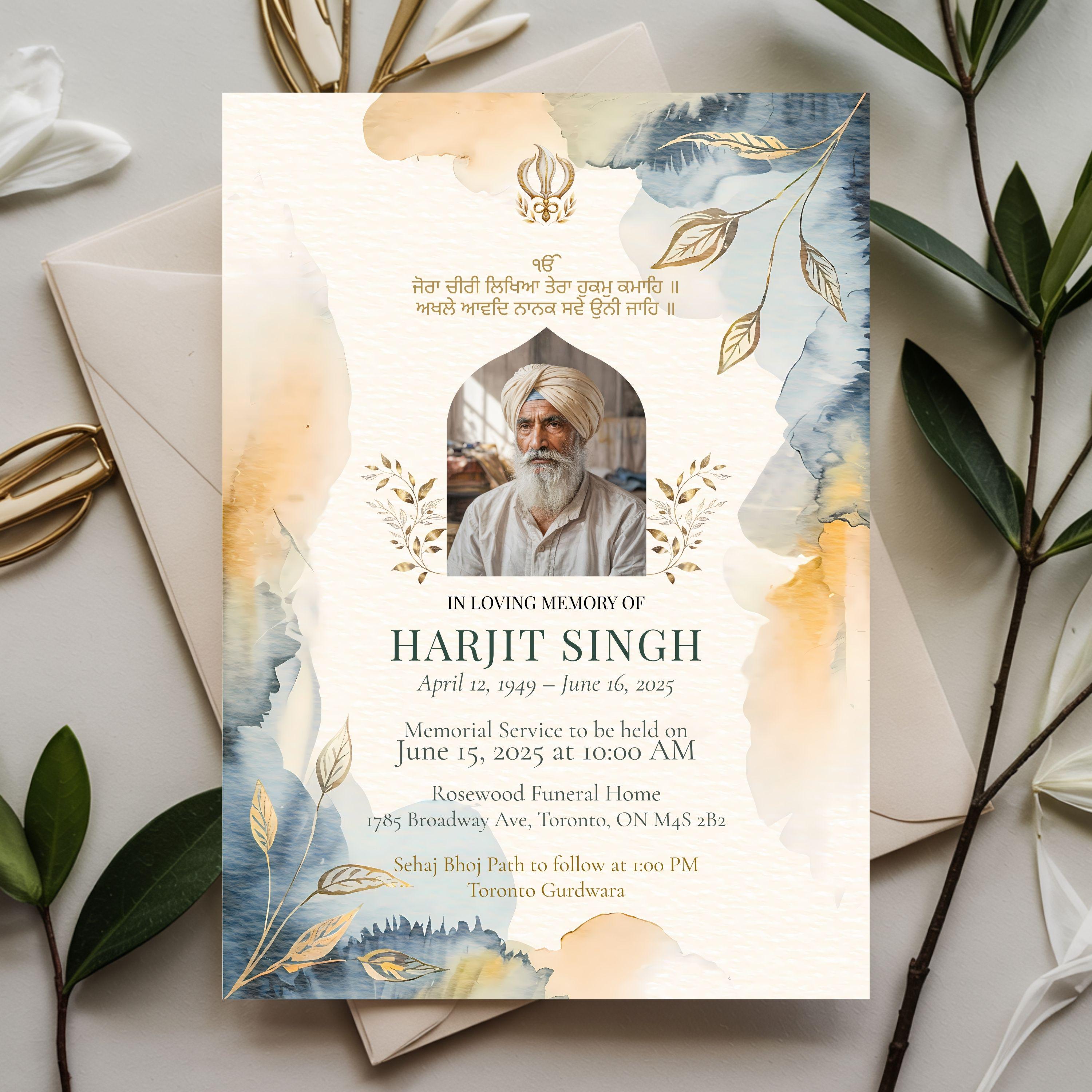 Editable Sikh Memorial Invitation Template, Antim Ardas & Bhog Card ...