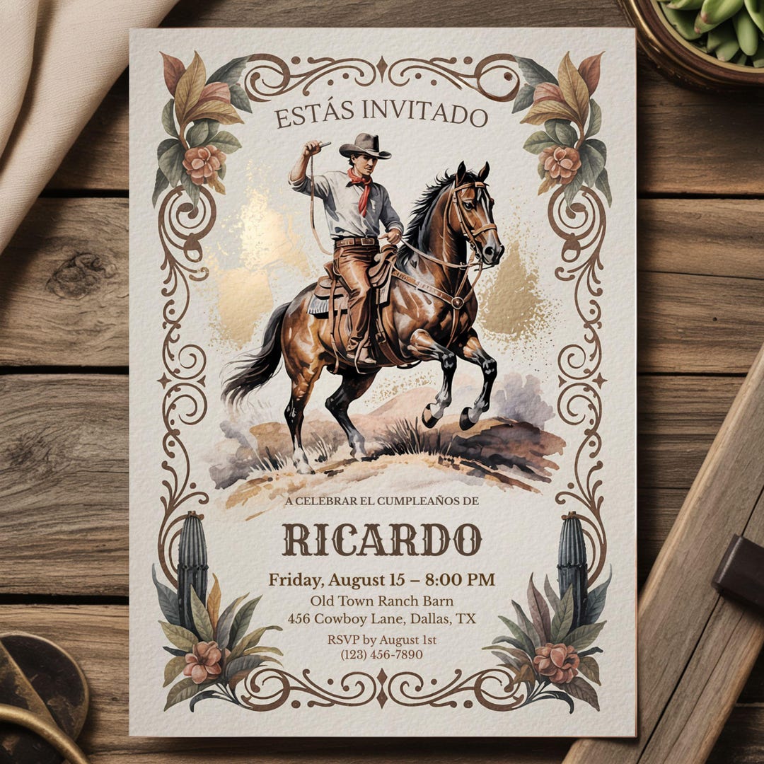 Western Cowboy Birthday Invitation: Rustic Ranch Design (5x7