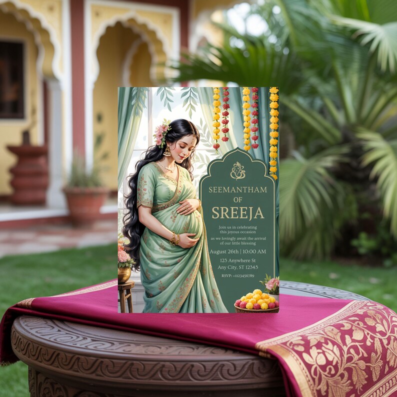 Seemantham Invitation Template: Elegant Indian Baby Shower Card ...