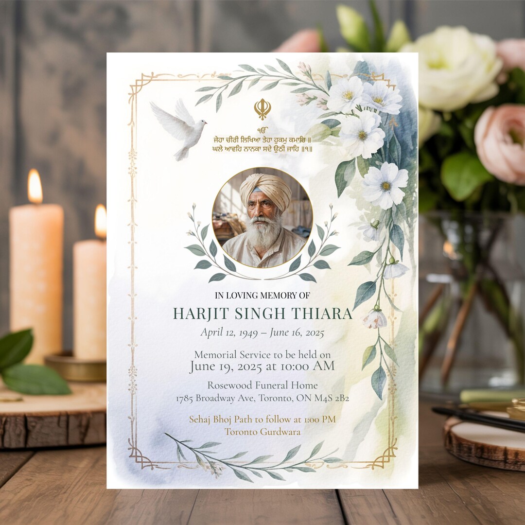 Sikh Memorial Invitation: Antim Ardas & Bhog Card, Editable Canva ...