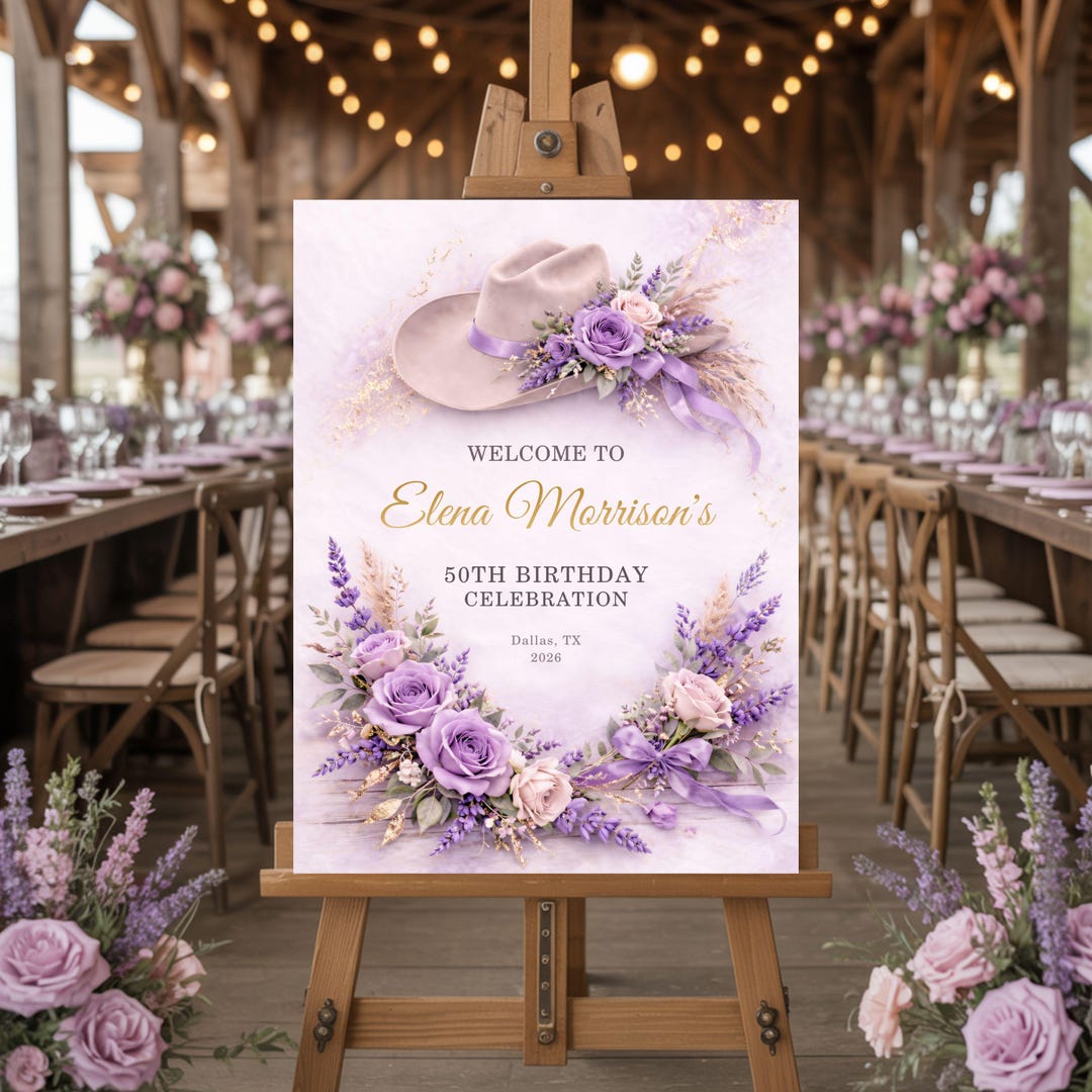 Luxury Western Birthday Welcome Sign, Lavender Floral Ranch Poster ...