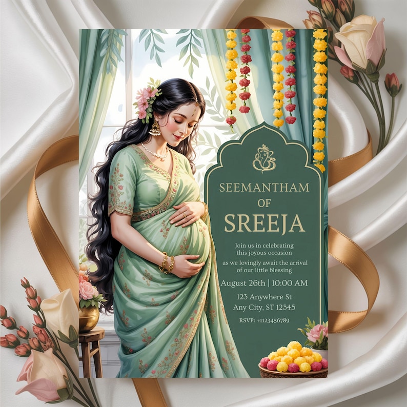 Seemantham Invitation Template: Elegant Indian Baby Shower Card ...