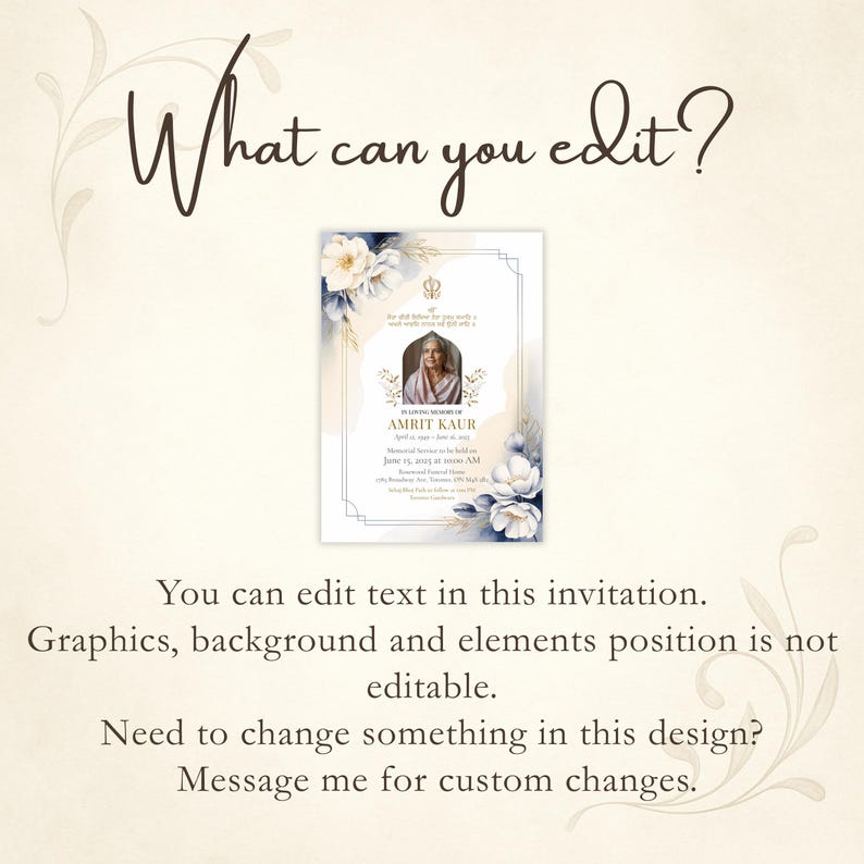 Editable Sikh Memorial Invitation Template, Floral Funeral Card (canva ...