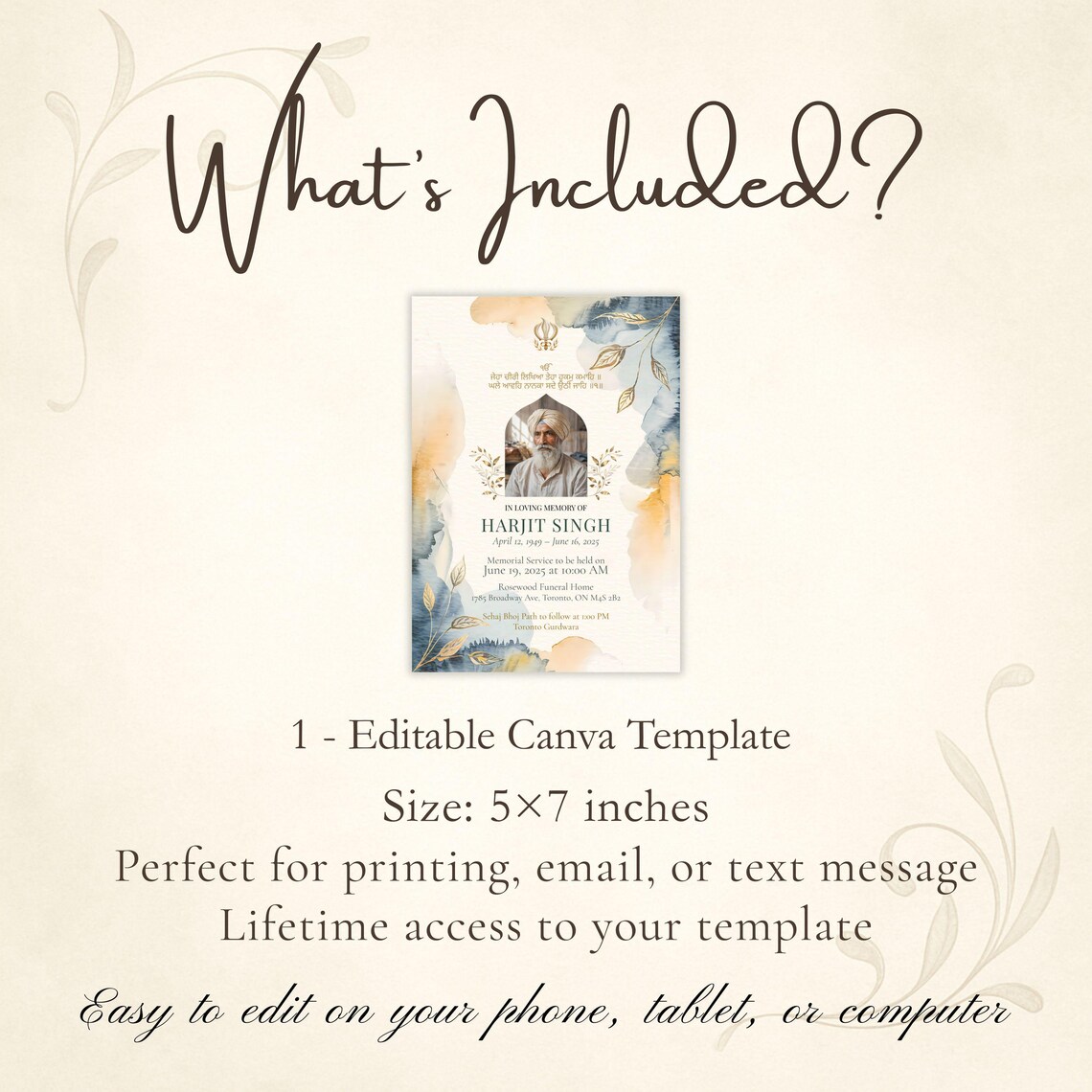 Editable Sikh Memorial Invitation Template, Antim Ardas & Bhog Card ...