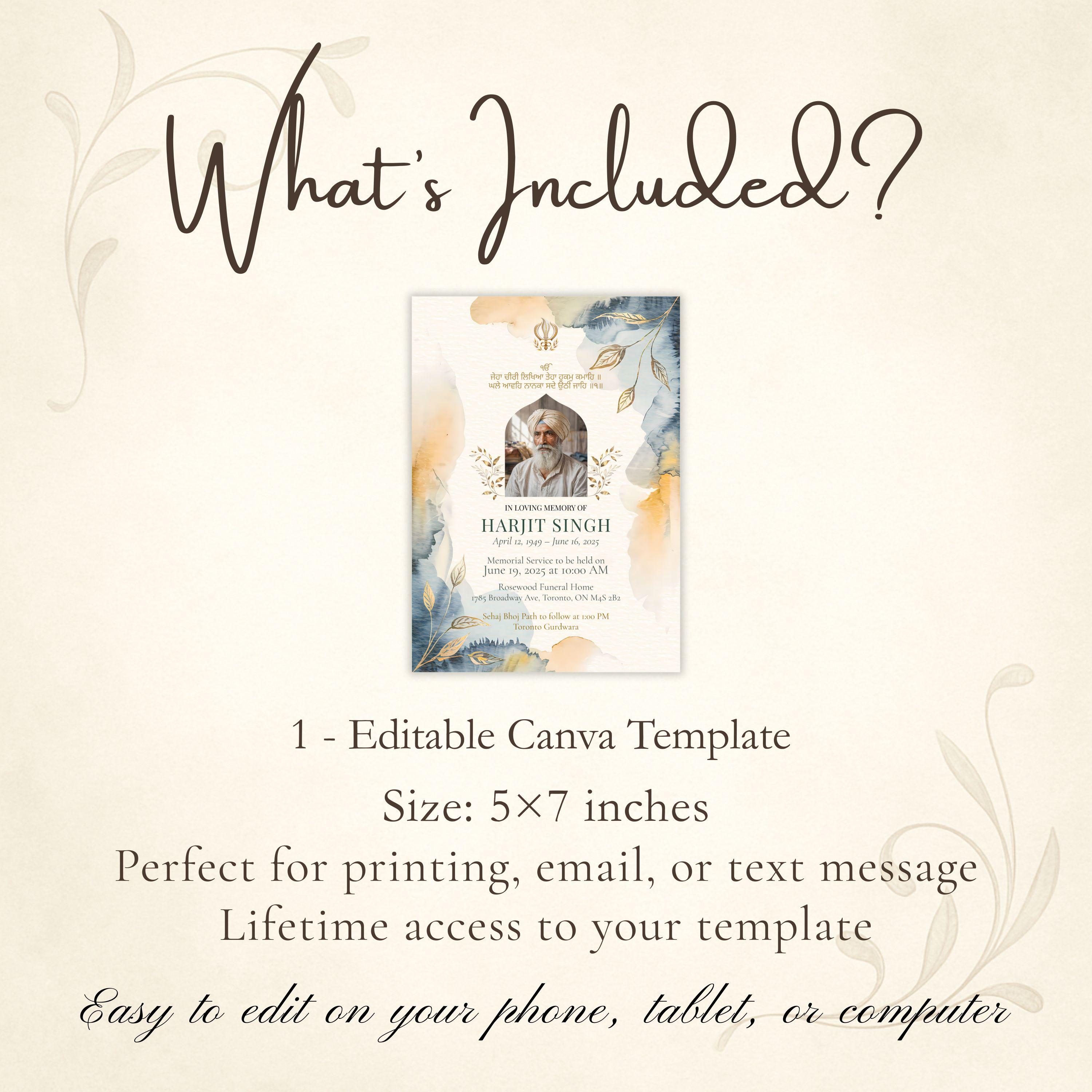 Editable Sikh Memorial Invitation Template, Antim Ardas & Bhog Card ...