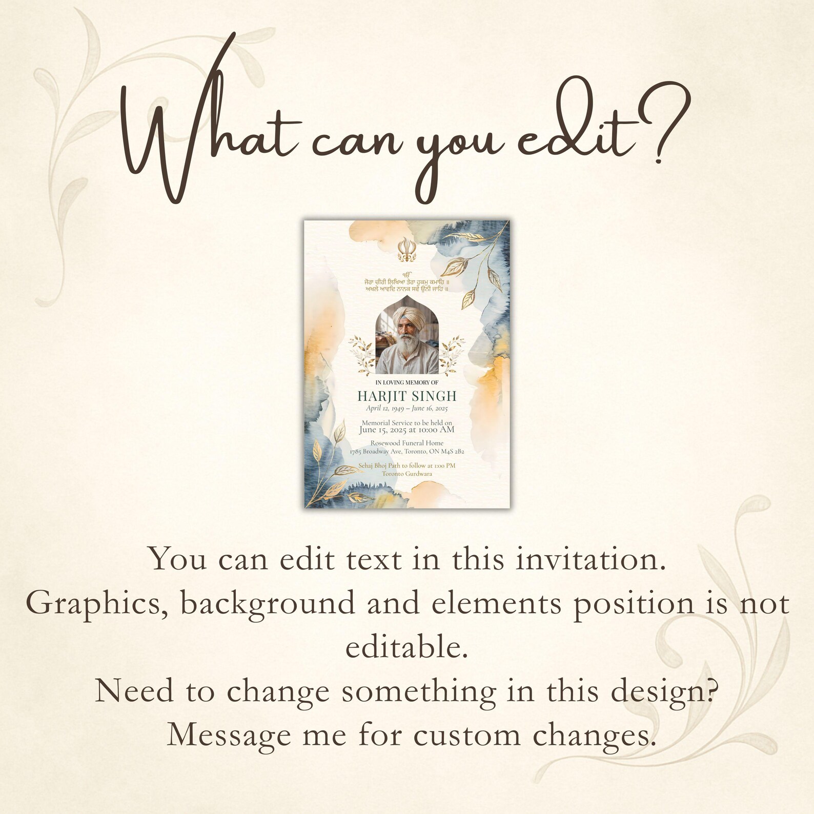 Editable Sikh Memorial Invitation Template, Antim Ardas & Bhog Card ...