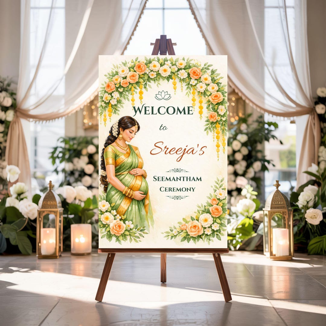 Seemantham Welcome Sign, Indian Baby Shower Decor, Floral Arch Ceremony ...