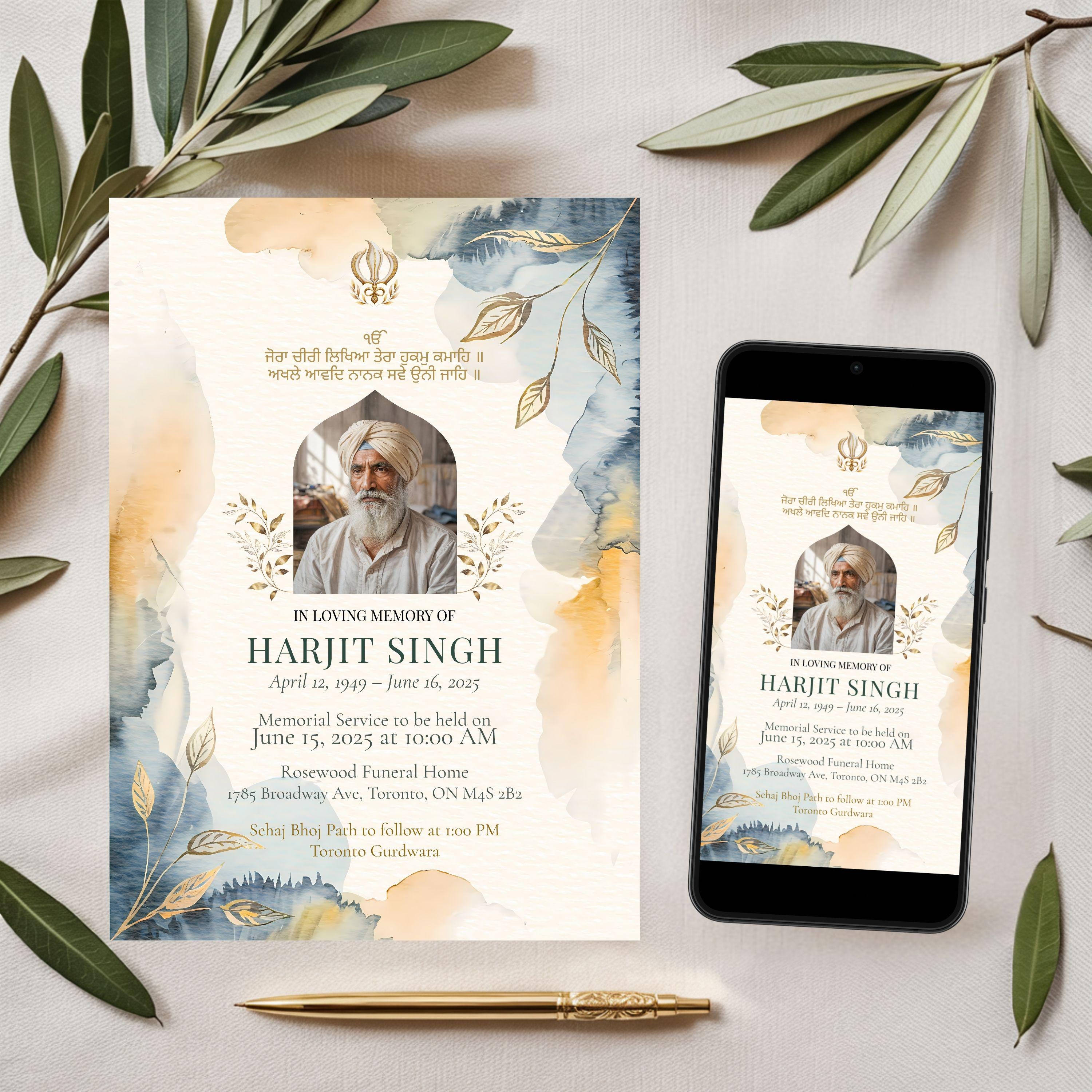 Editable Sikh Memorial Invitation Template, Antim Ardas & Bhog Card ...