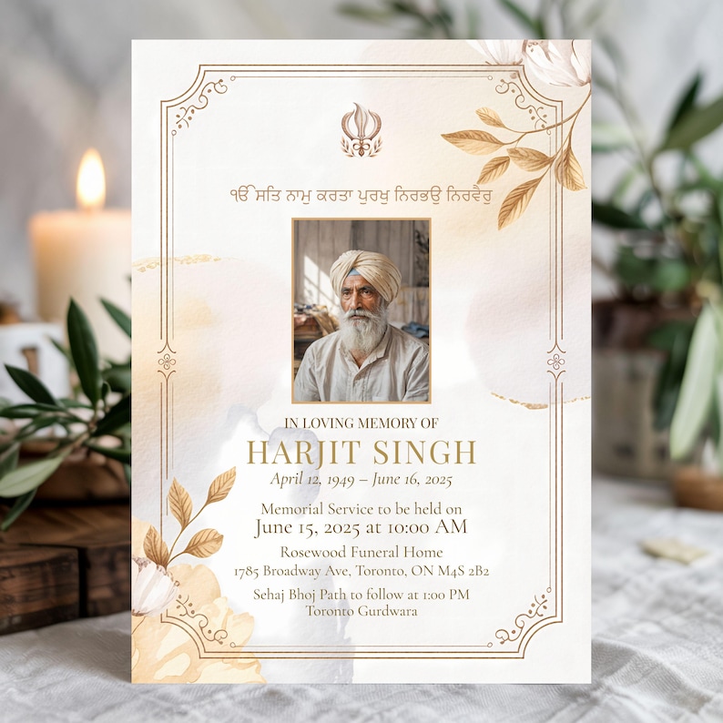 Editable Sikh Memorial Invitation Template, Antim Ardas & Bhog Card ...