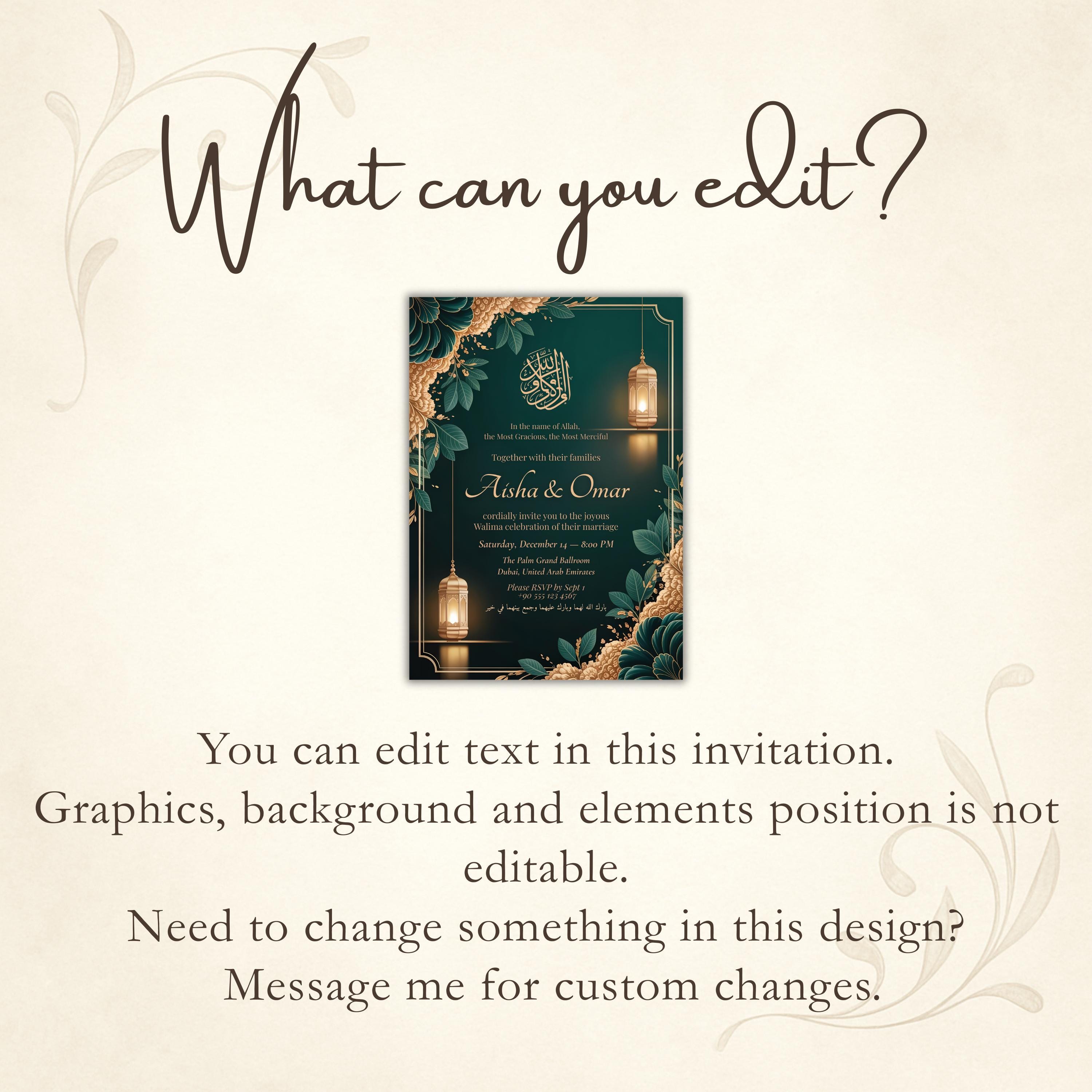 Luxury Islamic Wedding Invitation Template: Green & Gold Walima Card ...