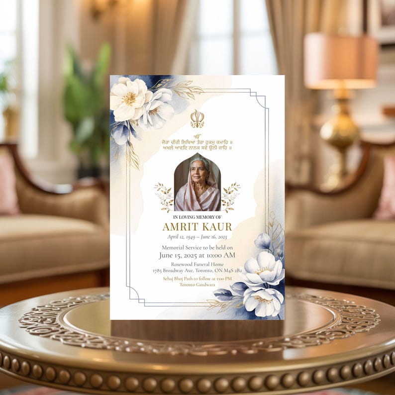 Editable Sikh Memorial Invitation Template, Floral Funeral Card (canva ...
