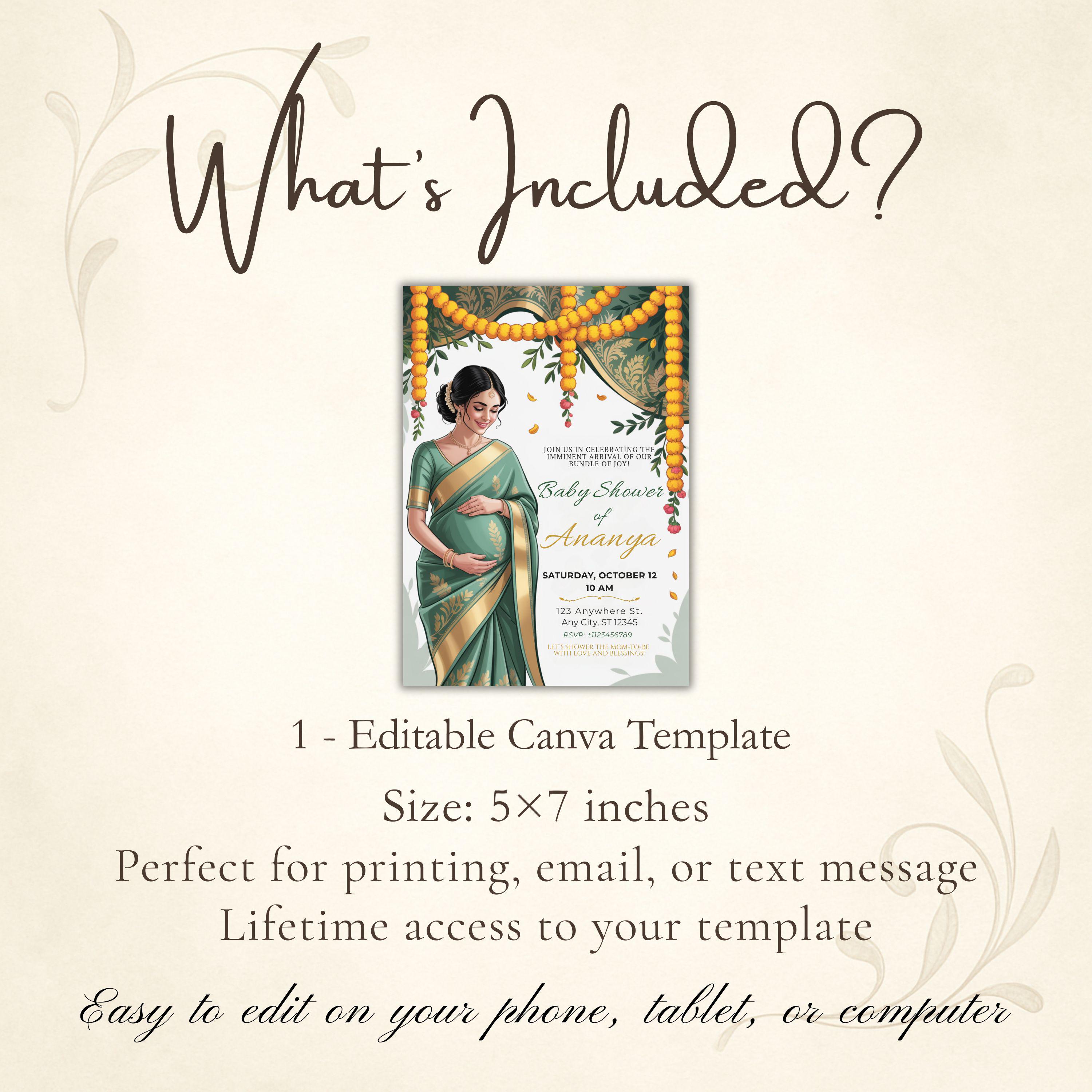 Seemantham Invitation Template: Indian Baby Shower, Valaikappu (digital ...