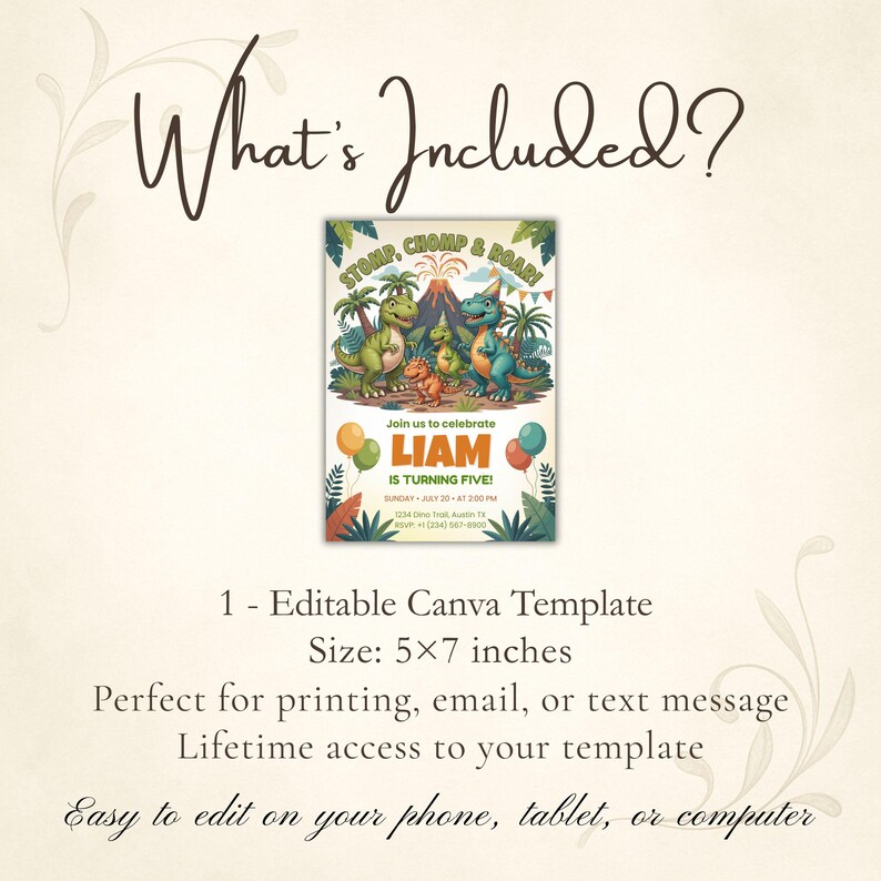 Dinosaur Birthday Invitation Template: Stomp, Chomp & Roar (canva ...