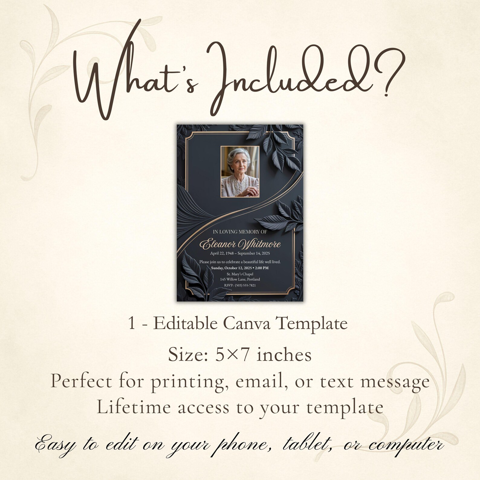 Elegant Memorial Invitation Template, in Loving Memory Photo Card ...