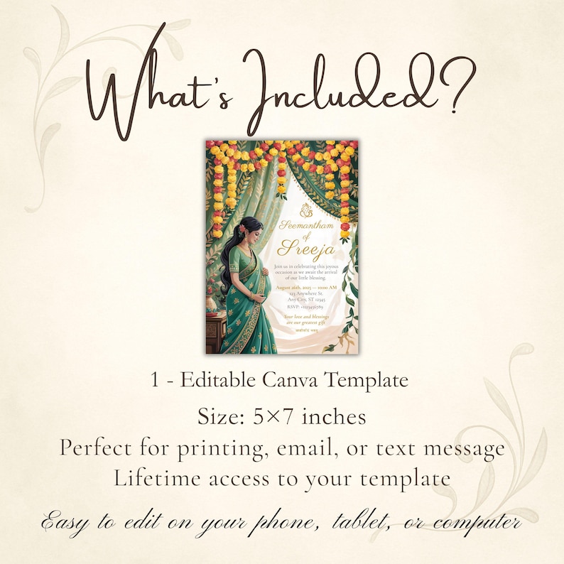 Seemantham Invitation: South Indian Baby Shower, Editable Canva ...