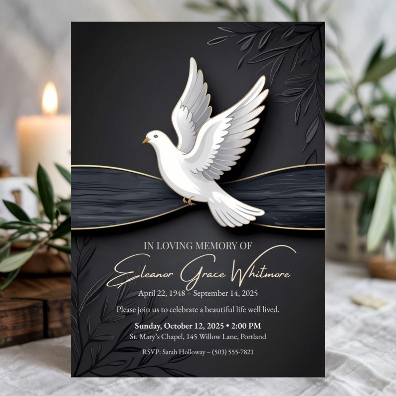 Elegant Memorial Invitation: Celebration of Life Card Template for ...