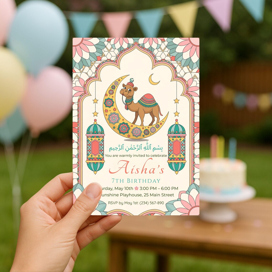 Muslim Birthday Invitation Girl: Camel Moon Design (digital Download ...