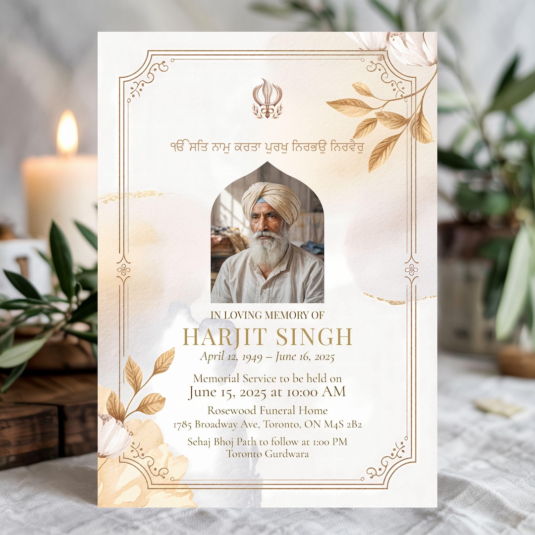 Editable Sikh Memorial Invitation Template, Antim Ardas & Bhog Card ...