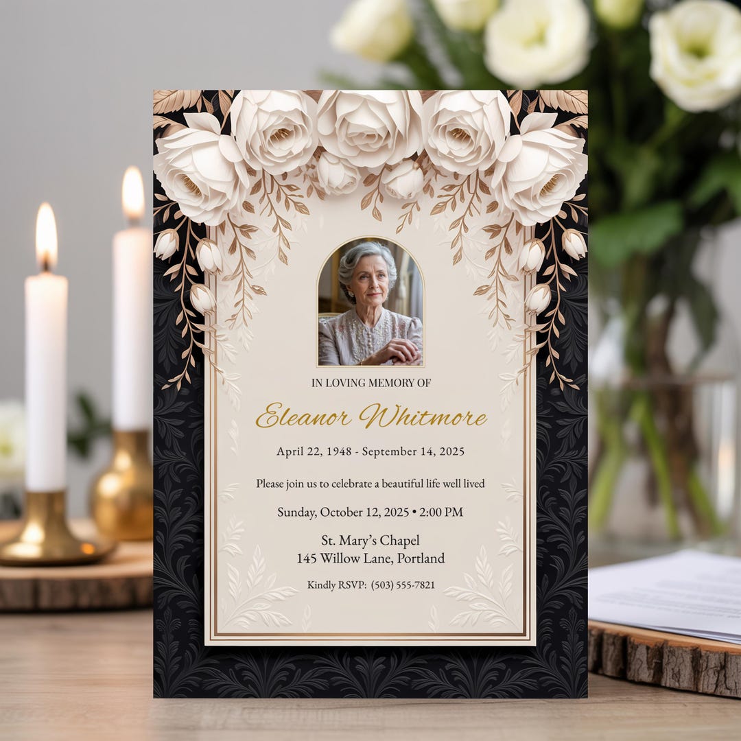 Floral Memorial Invitation Template, Celebration of Life Card (canva ...