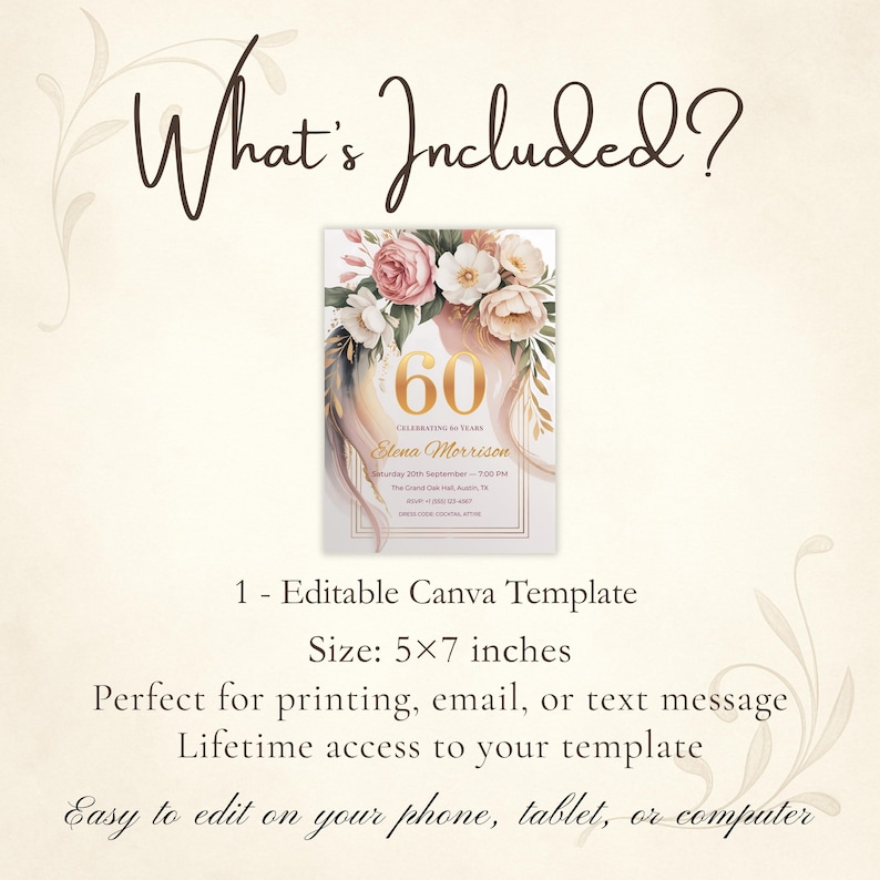 Elegant Floral Birthday Invitation, Gold Number, Any Age, Editable 5x7 ...