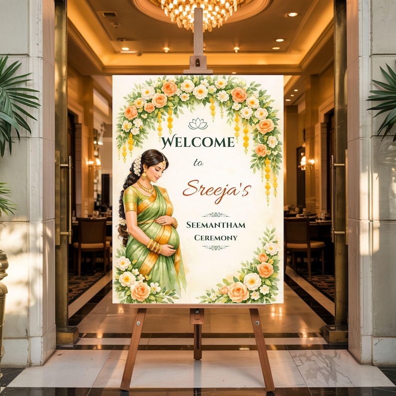 Seemantham Welcome Sign, Indian Baby Shower Decor, Floral Arch Ceremony ...