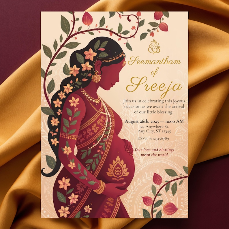 Seemantham Invitation Template: Traditional Indian Baby Shower Card ...