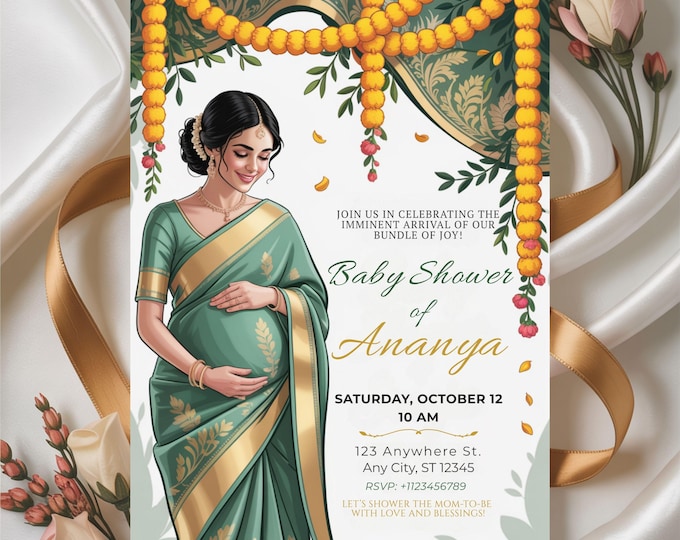Seemantham Invitation Template: Traditional Indian Baby Shower Card ...