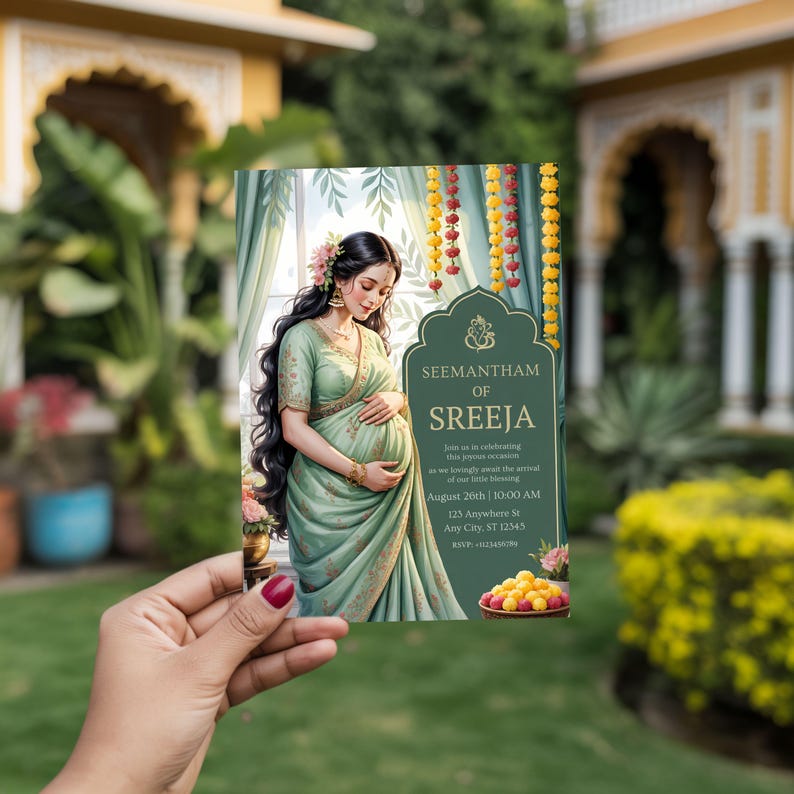 Seemantham Invitation Template: Elegant Indian Baby Shower Card ...