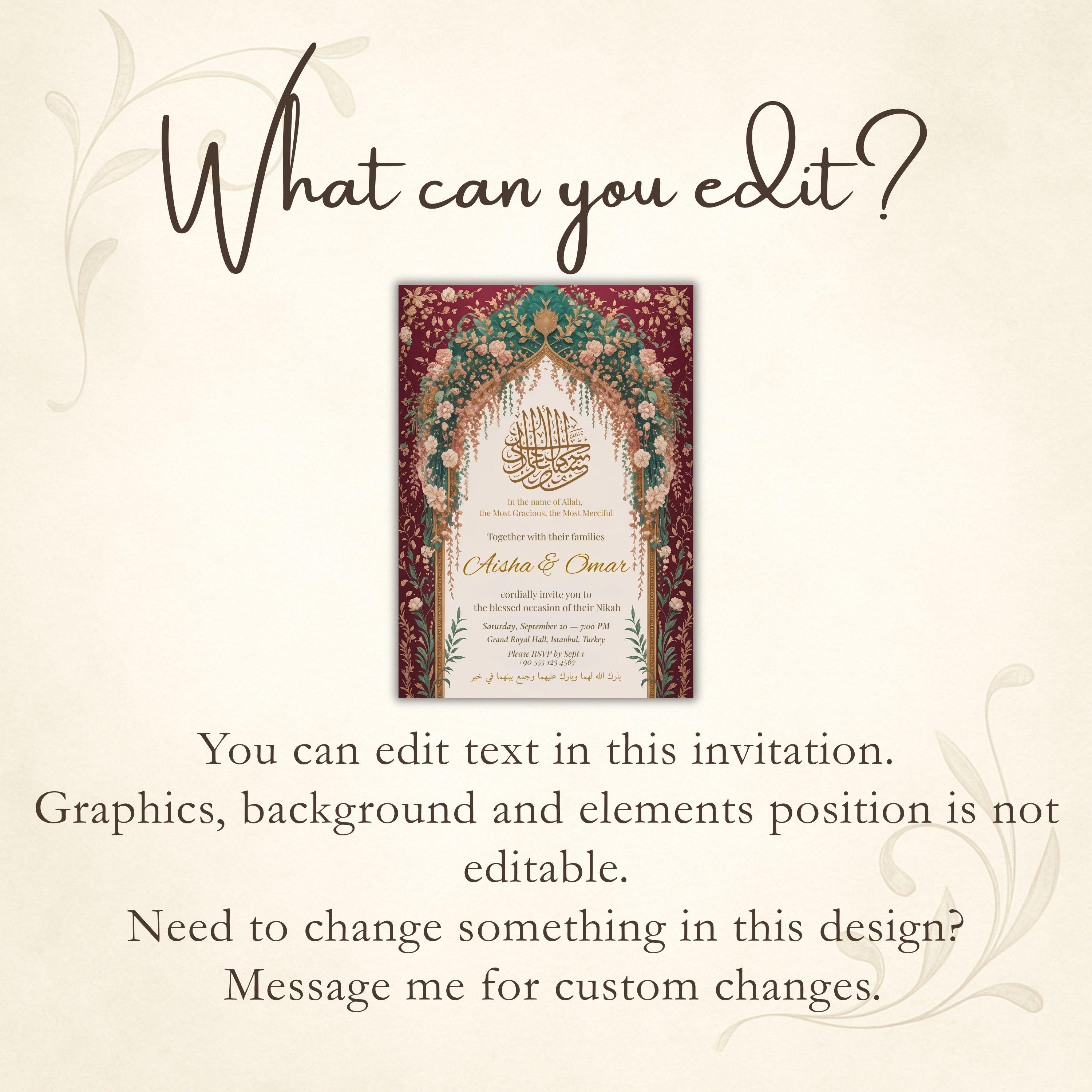 Elegant Islamic Wedding Invitation: Burgundy & Gold Arabic Calligraphy ...