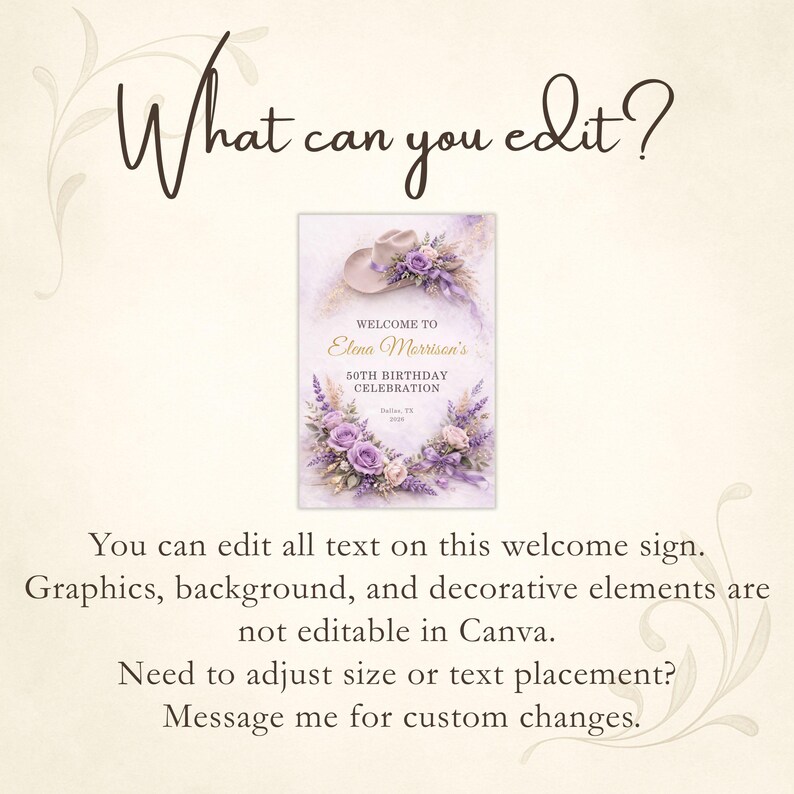 Luxury Western Birthday Welcome Sign, Lavender Floral Ranch Poster ...