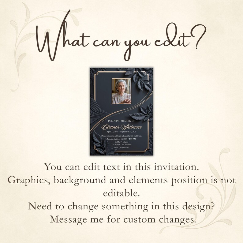 Elegant Memorial Invitation Template, in Loving Memory Photo Card ...