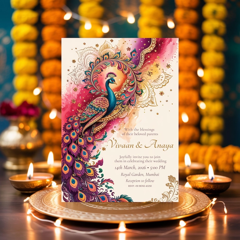 Royal Peacock Invitation Template: Indian Shaadi, Hindu Wedding Card ...