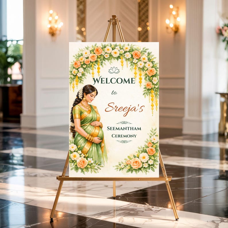 Seemantham Welcome Sign, Indian Baby Shower Decor, Floral Arch Ceremony ...