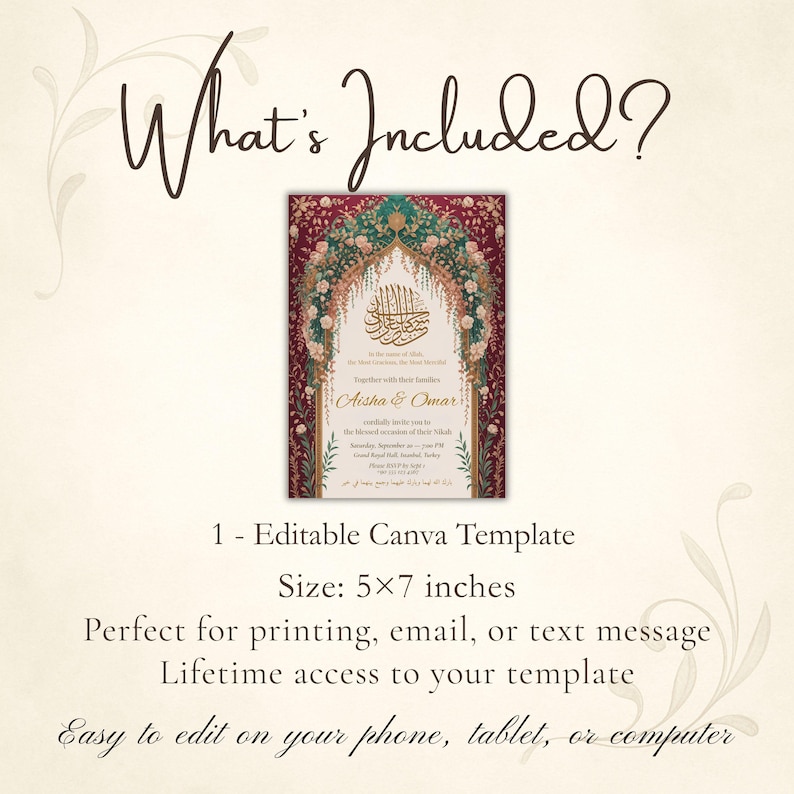 Elegant Islamic Wedding Invitation: Burgundy & Gold Arabic Calligraphy ...