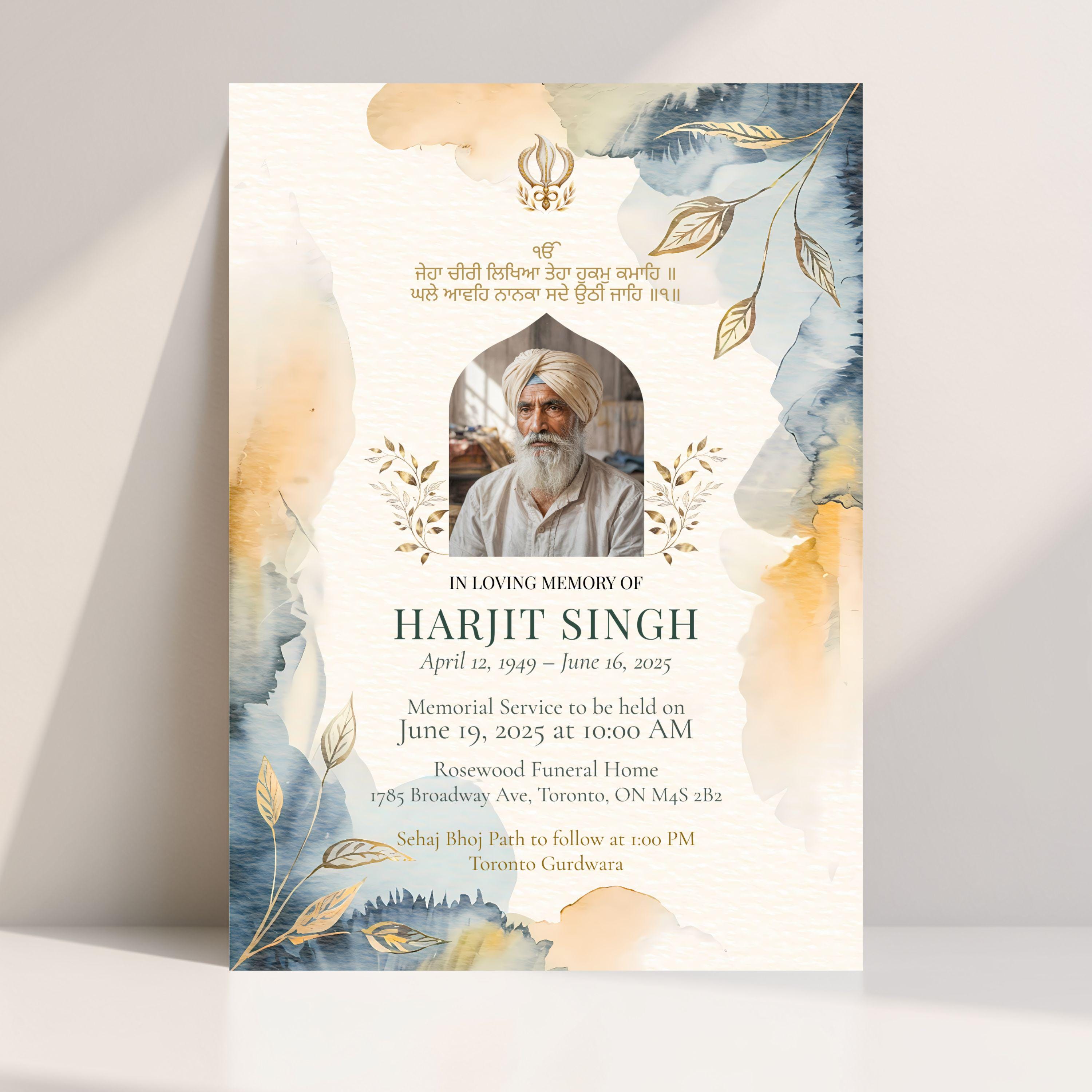Editable Sikh Memorial Invitation Template, Antim Ardas & Bhog Card ...