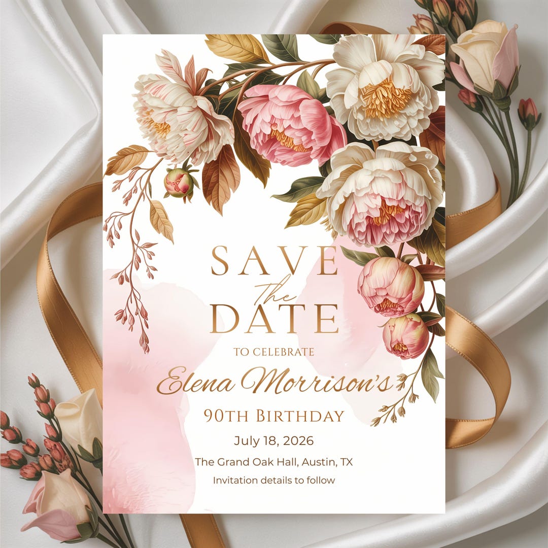Save the Date Invitation Template, Elegant Floral Birthday Party Invite ...