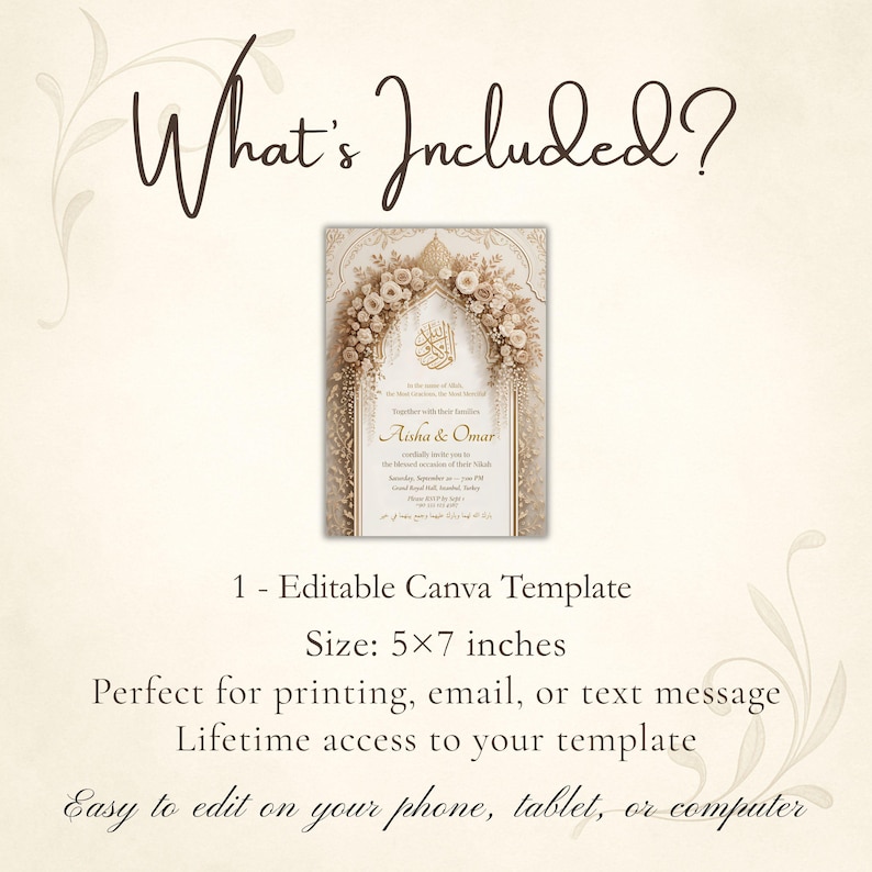 Elegant Islamic Wedding Invitation: Arabic Calligraphy Canva Template ...
