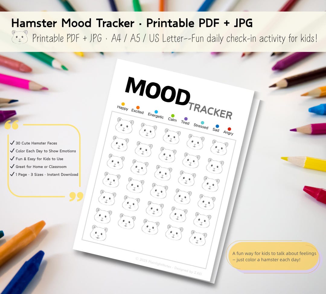 Hamster Mood Tracker for Kids · Printable Feelings Chart · Emotions ...